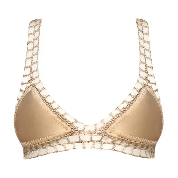 LUXSEA SWIMWEAR Talia Shimmer Crochet Triangle Bikini Top - Gold