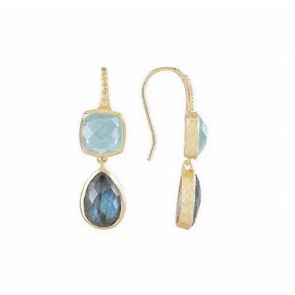 AZUNI LONDON Gold / Grey / Blue Charis Double Gemstone Earrings Aqua Onyx & Labradorite - Gold/grey/blue
