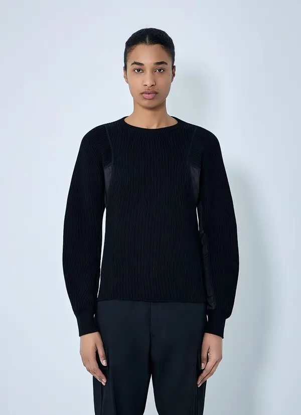 Moncler Ribbed Knit Sweater With Contrast Panels - Black