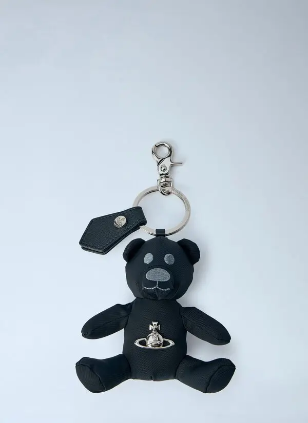 VIVIENNE WESTWOOD Bear Keychain With Logo Plaque - Black