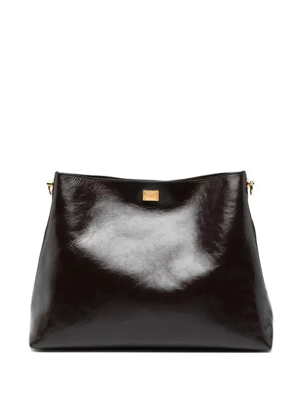 Dolce & Gabbana Shoulder Bag With Logo Plaque - Brown