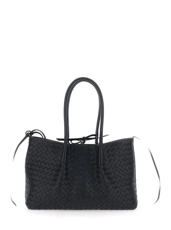 Bottega Veneta Pinacoteca' Medium Shoulder Bag With Intreccio Motif In Leather For - Black
