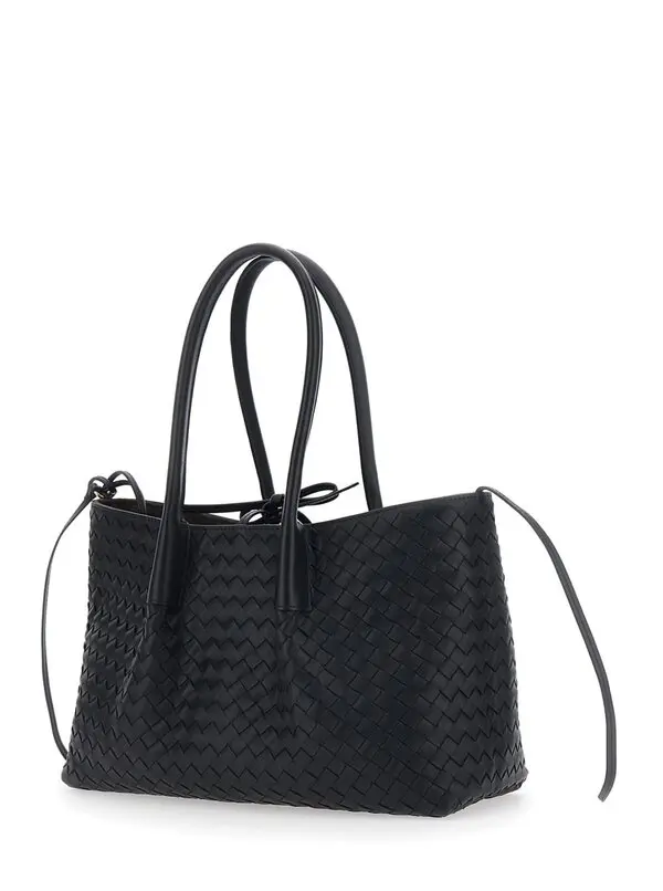 Bottega Veneta Pinacoteca' Medium Shoulder Bag With Intreccio Motif In Leather For - Black