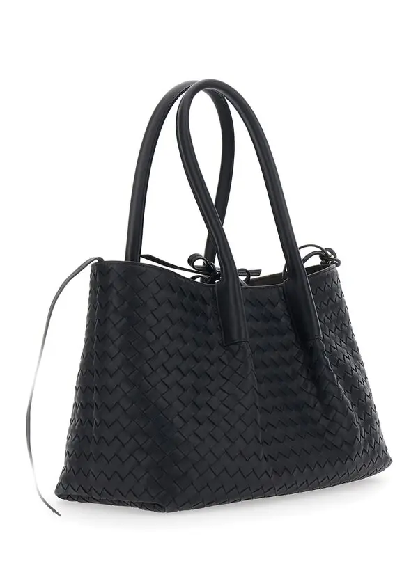 Bottega Veneta Pinacoteca' Medium Shoulder Bag With Intreccio Motif In Leather For - Black