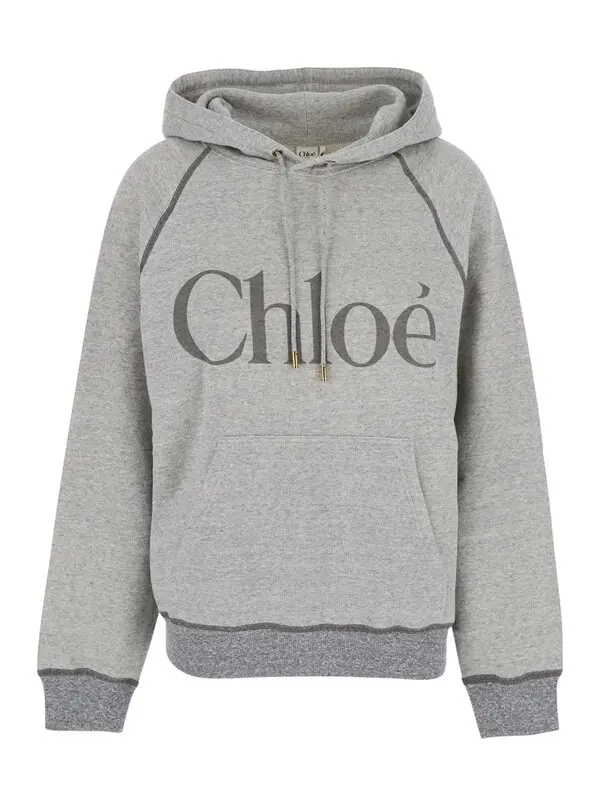 Chloé Grey Sweatshirt With Front Logo Lettering In Cotton Blend - Multicolor
