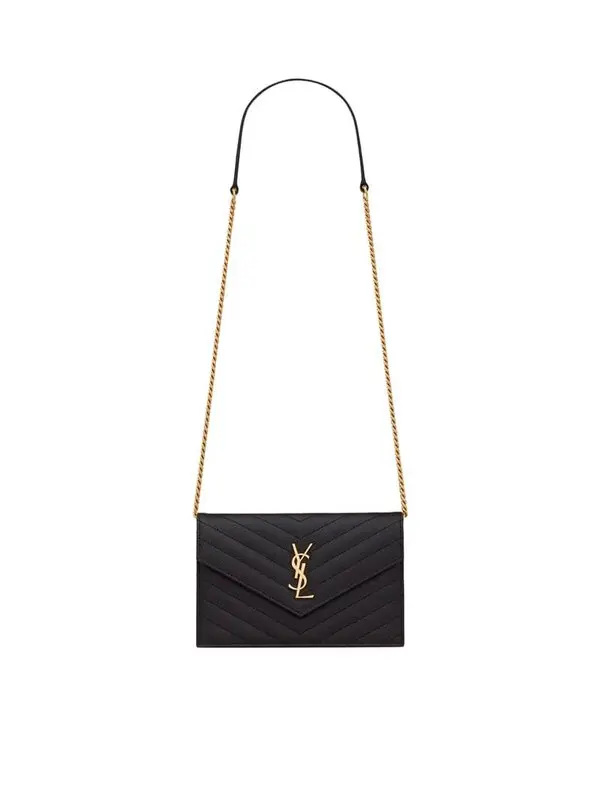 Saint Laurent Classic Cassandre Chain Envelope Clutch In Grain De Poudre Leather - Black