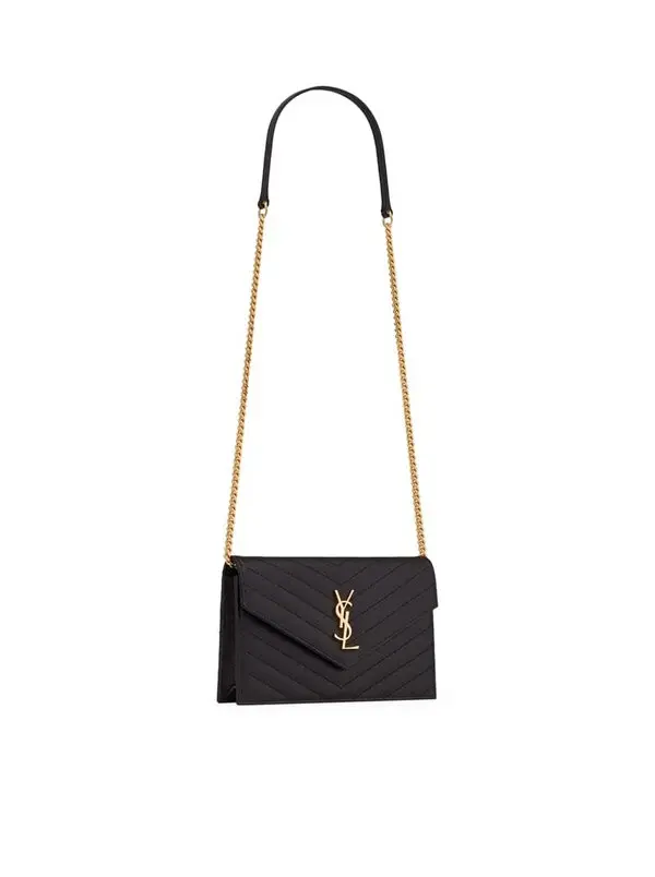 Saint Laurent Classic Cassandre Chain Envelope Clutch In Grain De Poudre Leather - Black