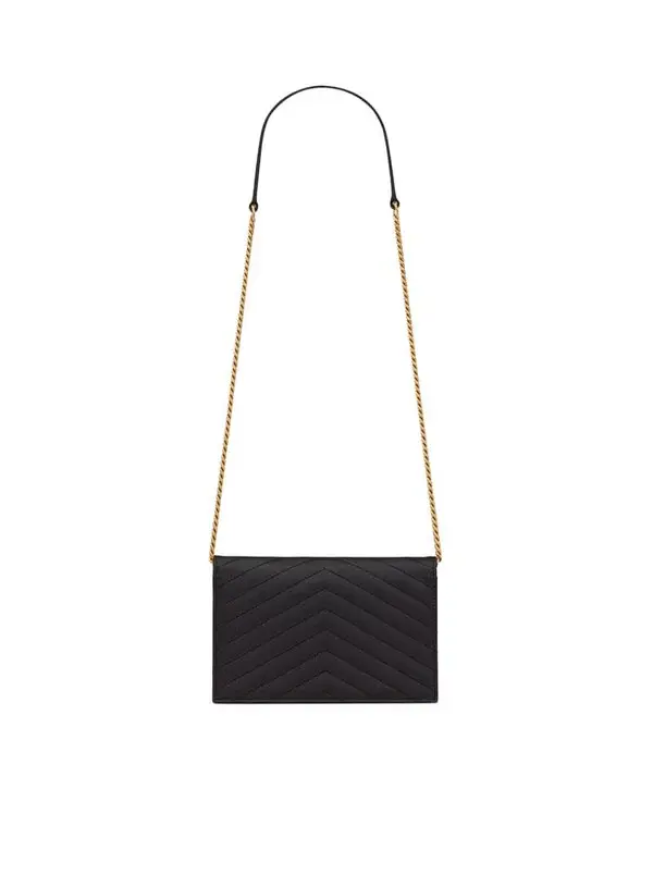 Saint Laurent Classic Cassandre Chain Envelope Clutch In Grain De Poudre Leather - Black