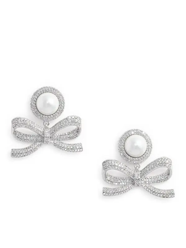 SELF-PORTRAIT Pearl Bow Dangle Earrings - Silver
