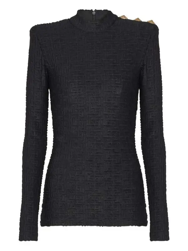 Balmain Ls Bouclette Monogrammed Top