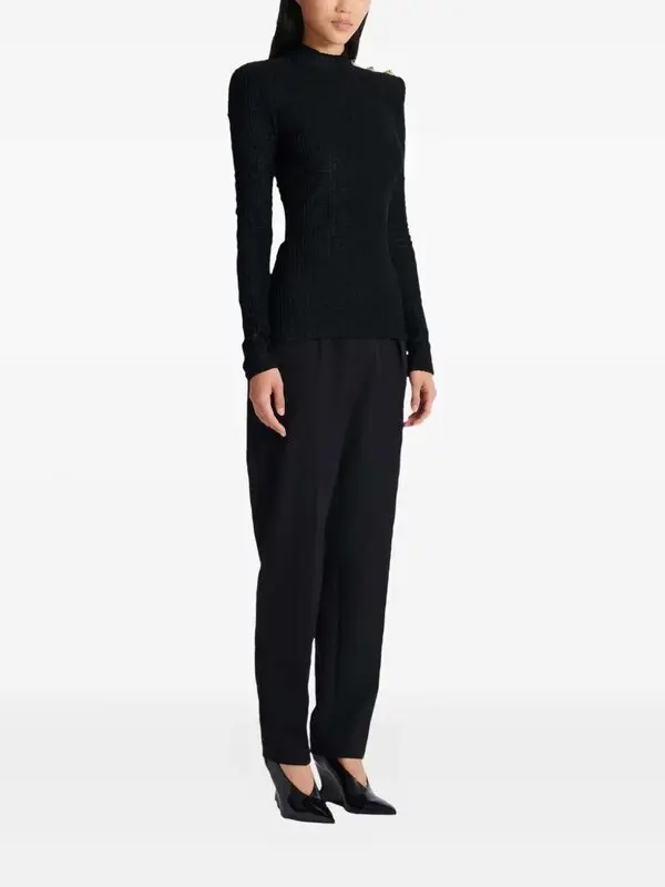 Balmain Ls Bouclette Monogrammed Top