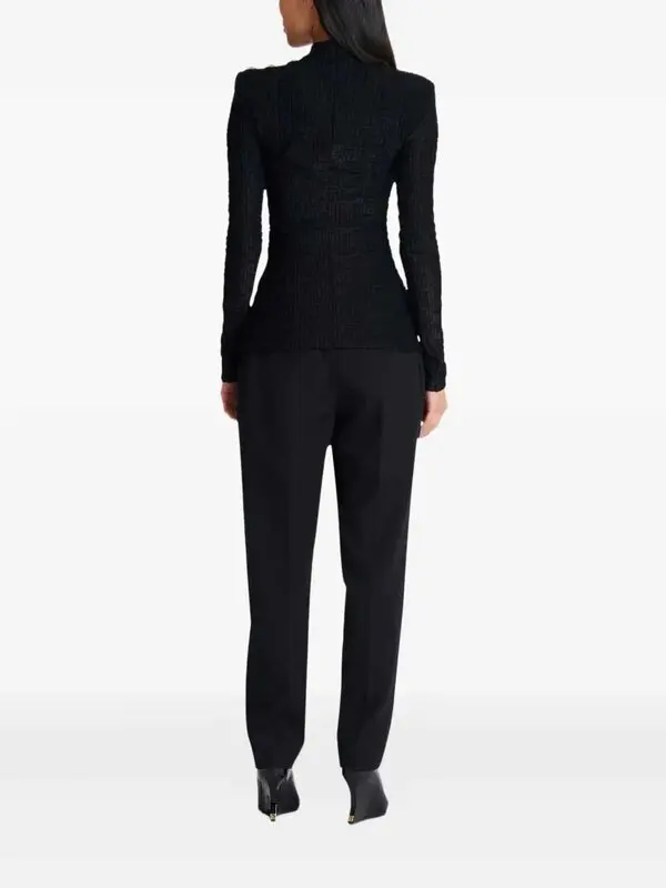 Balmain Ls Bouclette Monogrammed Top