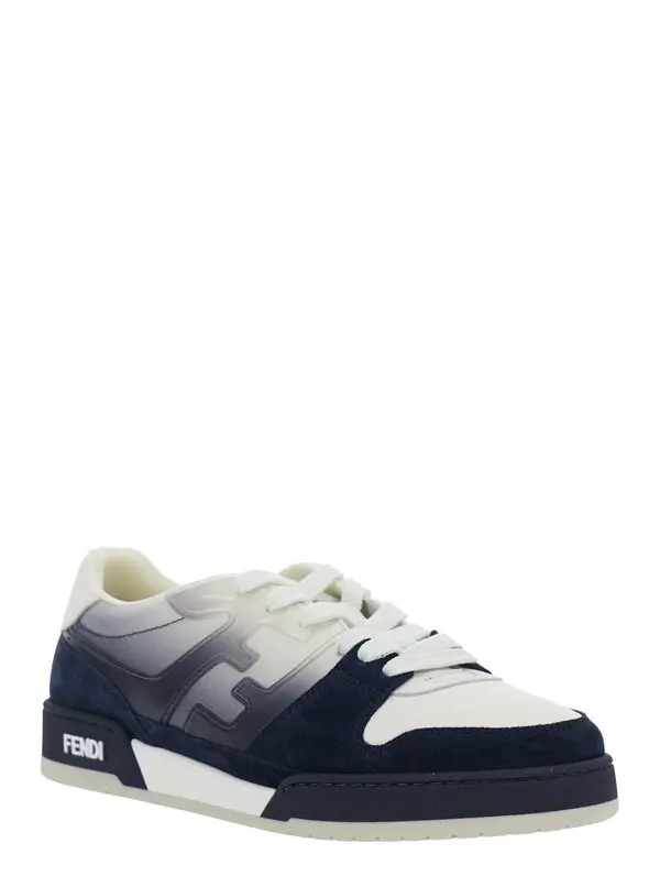 Fendi Match' Blue Low Top Sneaker With Side Ff Logo And Worn Effect In Suede