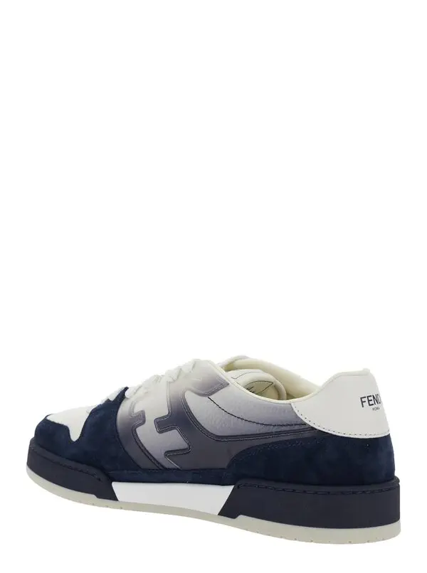 Fendi Match' Blue Low Top Sneaker With Side Ff Logo And Worn Effect In Suede