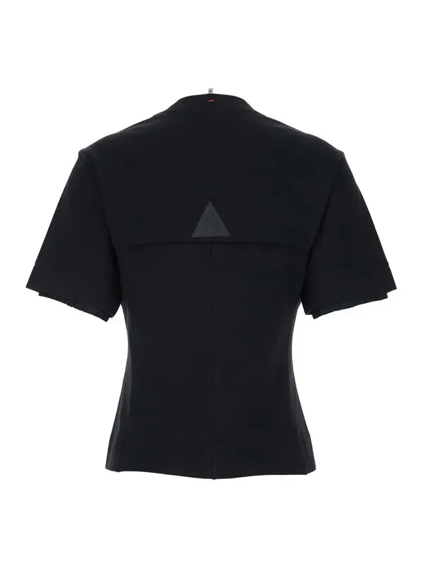 Moncler Crew Neck T-shirt With Logo On Front And Back In Tech Fabric Black - Multicolor