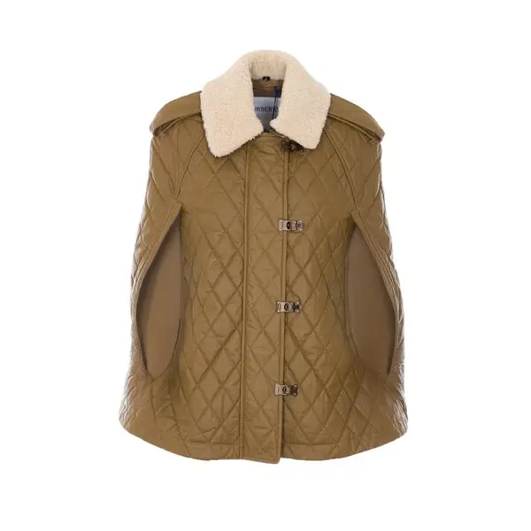 Burberry Heath Quilted Cape With Shearling Neck
