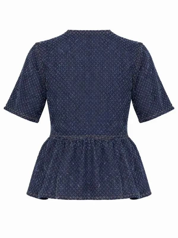 GANNI Organic Cotton Peplum Blouse - Blue