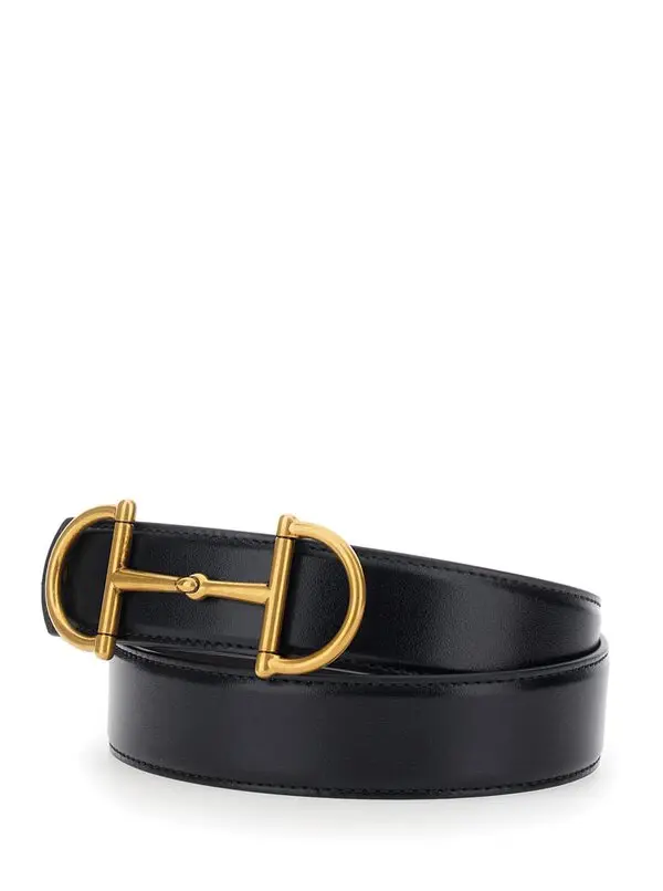 Gucci Reversible Leather Horsebit Belt - Black