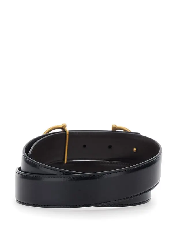 Gucci Reversible Leather Horsebit Belt - Black