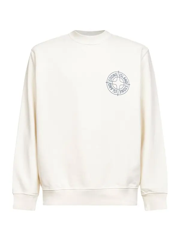 Stone Island Ivory Cotton Outline Compass Printed Sweatshirt