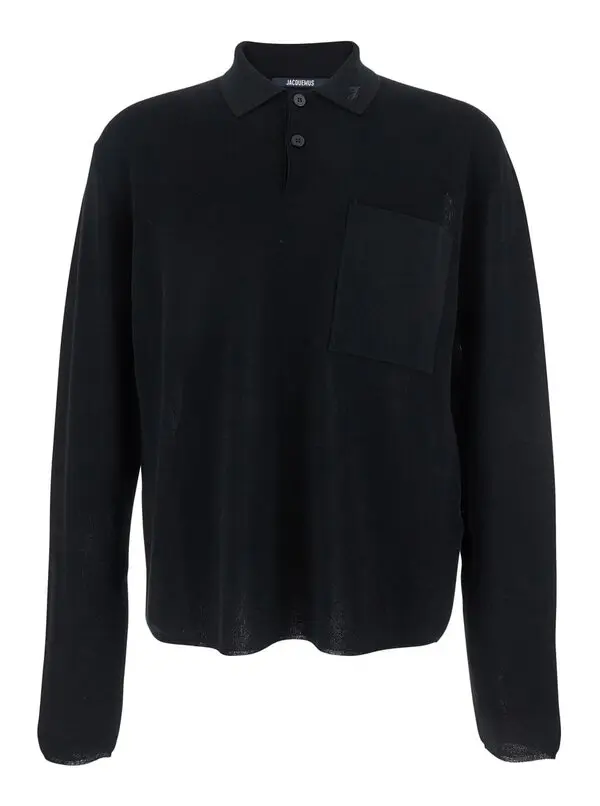 Jacquemus Black Polo Shirt With Tone-on-tone Logo On Front In Cotton Knit - Multicolor