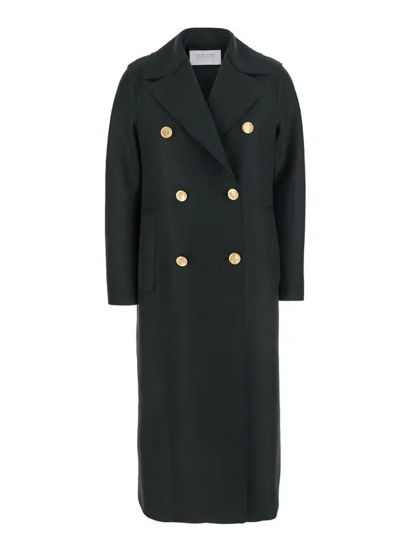 Harris Wharf London Green Double-breasted Coat With Wide Notched Revers In Wool - Multicolor
