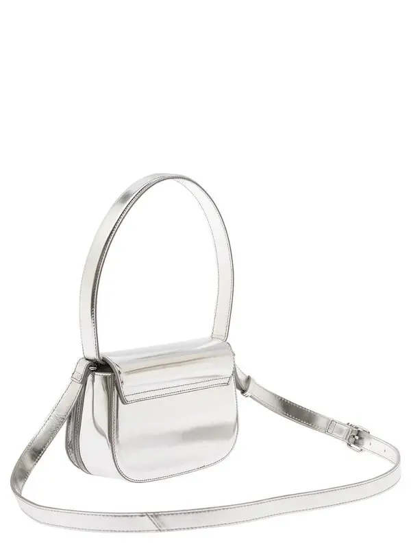 DIESEL® 1dr' Shoulder Bag With Oval D Patch In Laminated Leather For - Silver