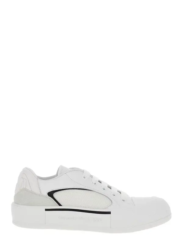 Alexander McQueen Cruis' White Low Top Sneakers With Logo Detail In Leather And Fabric - Multicolor