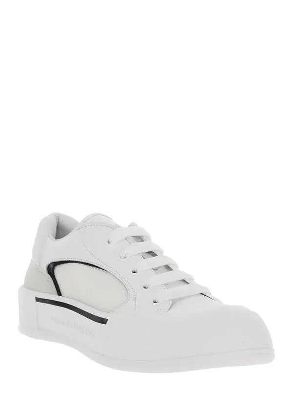 Alexander McQueen Cruis' White Low Top Sneakers With Logo Detail In Leather And Fabric - Multicolor