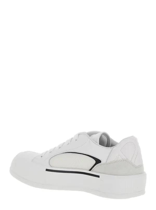 Alexander McQueen Cruis' White Low Top Sneakers With Logo Detail In Leather And Fabric - Multicolor