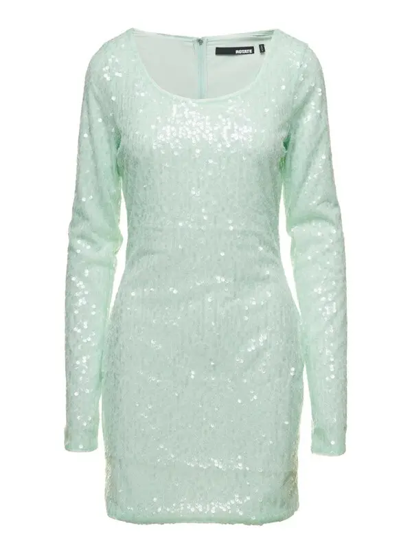 ROTATE BY BIRGER CHRISTENSEN Mini Green Dress With All-over Sequins In Recycled Fabric - Multicolor
