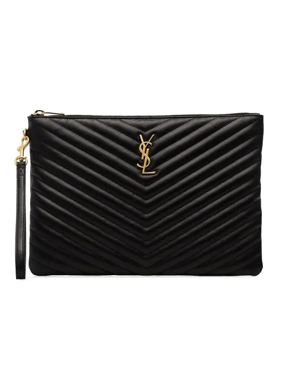 Saint Laurent Cassandre Matelassé Leather Tablet Pouch - Black