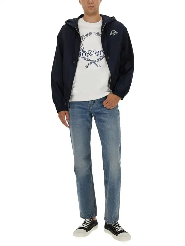 Moschino Nylon Zip-up Hooded Jacket - Blue