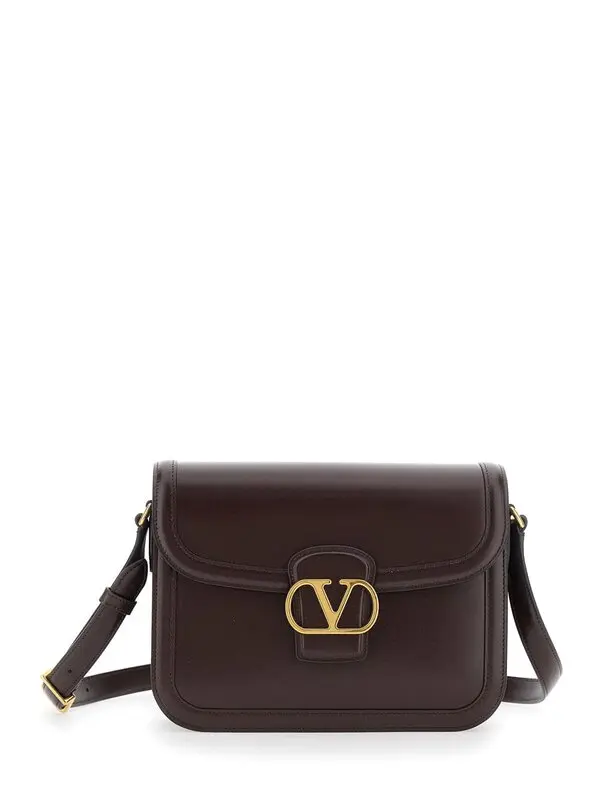 Valentino Garavani 9to5' Brown Crossbody Bag With Vlogo Detail On The Front And Adjustable Shoulder Strap In Leather - Multicolor