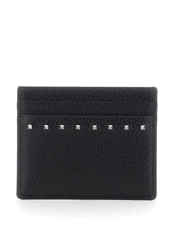 Valentino Garavani Black Card Holder With Rockstud Embellishments In Leather - Multicolor