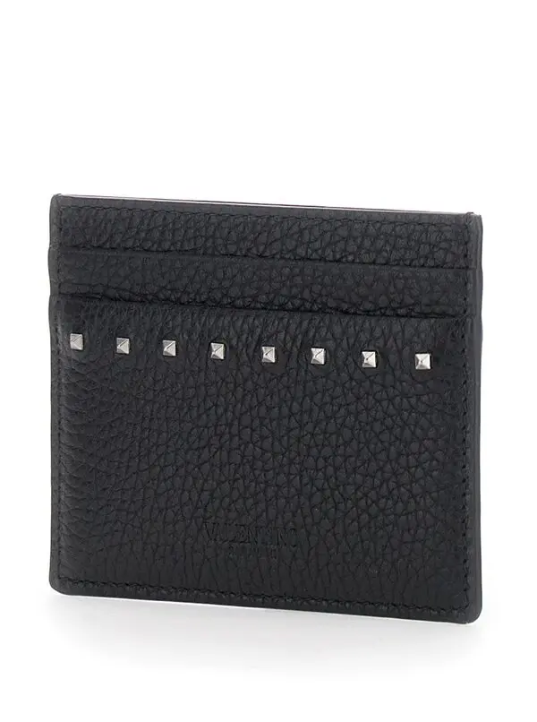 Valentino Garavani Black Card Holder With Rockstud Embellishments In Leather - Multicolor