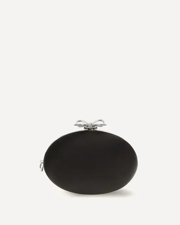 SELF-PORTRAIT Oval Satin Clutch - Black