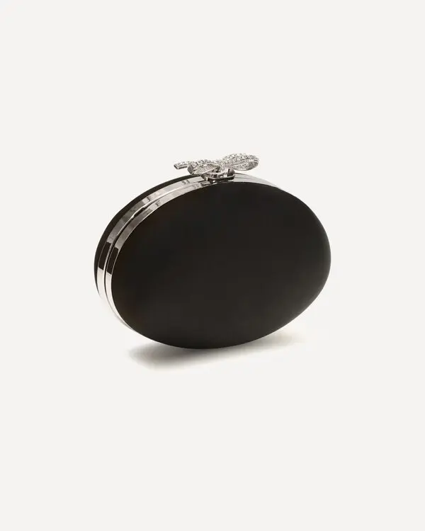 SELF-PORTRAIT Oval Satin Clutch - Black