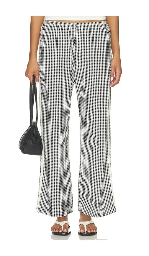 Donni. The Cotton Gingham Stripe Crop Pant In Black