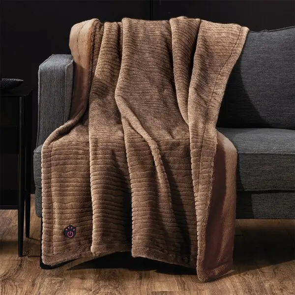 BROOKSTONE Fine Lines Faux Fur Heated Blanket