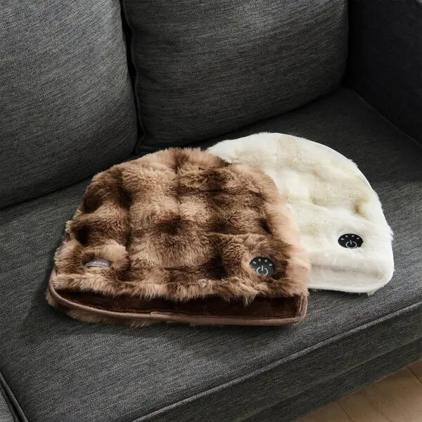 BROOKSTONE Bubble Faux Fur Heated Foot Warmer - Brown