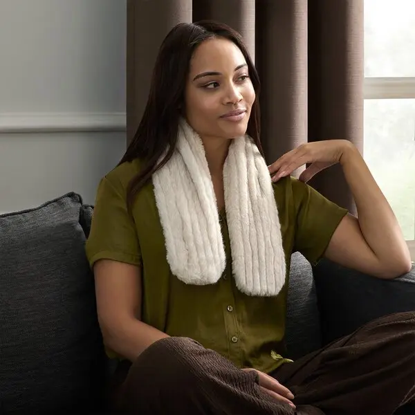 BROOKSTONE Faux Fur Weighted Neck Warmer - Ivory