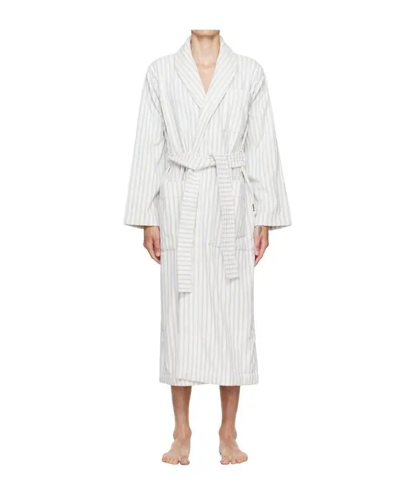 TEKLA Terry Classic Bathrobe - White/blue