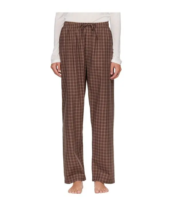 TEKLA Plaid Pajama Pants - Brown