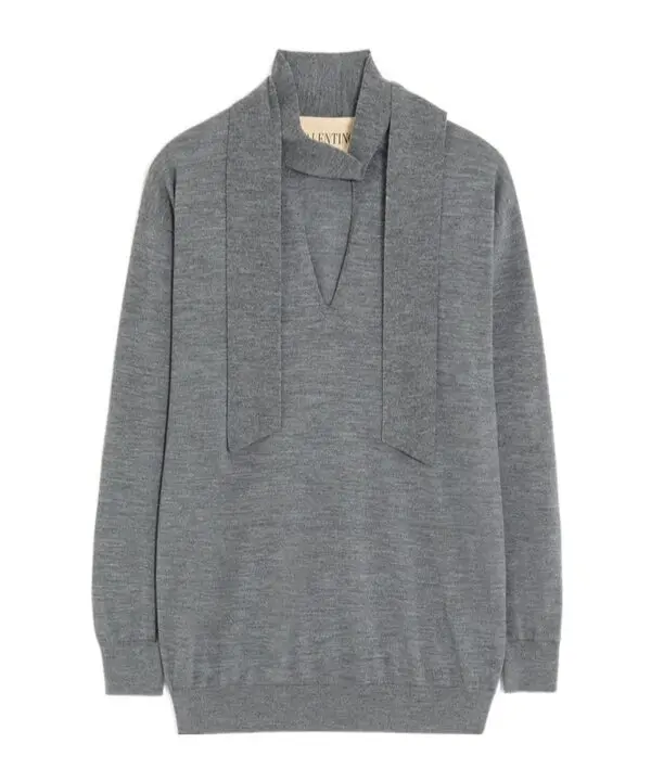 Valentino Garavani Long-sleeved Fine Knit Sweater With Decorative Bow - Grey