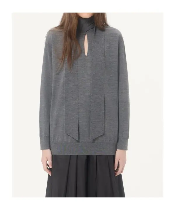 Valentino Garavani Long-sleeved Fine Knit Sweater With Decorative Bow - Grey
