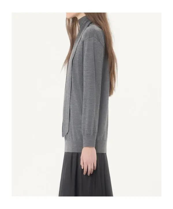 Valentino Garavani Long-sleeved Fine Knit Sweater With Decorative Bow - Grey