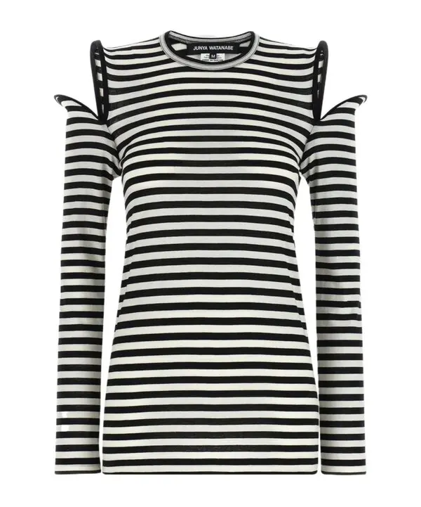 Junya Watanabe Cut-out Shoulder Striped T-shirt - Black/white