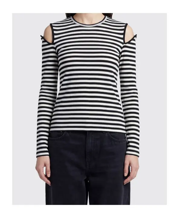 Junya Watanabe Cut-out Shoulder Striped T-shirt - Black/white