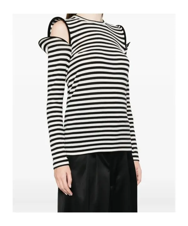 Junya Watanabe Cut-out Shoulder Striped T-shirt - Black/white